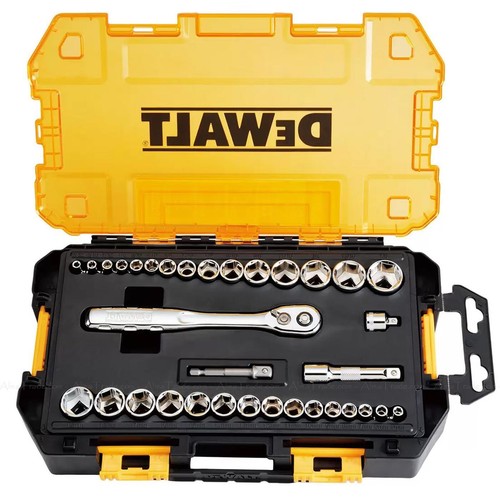 DeWalt 34 Piece Mechanics Socket Set Spanner Ratchet Drive Tool Case ...