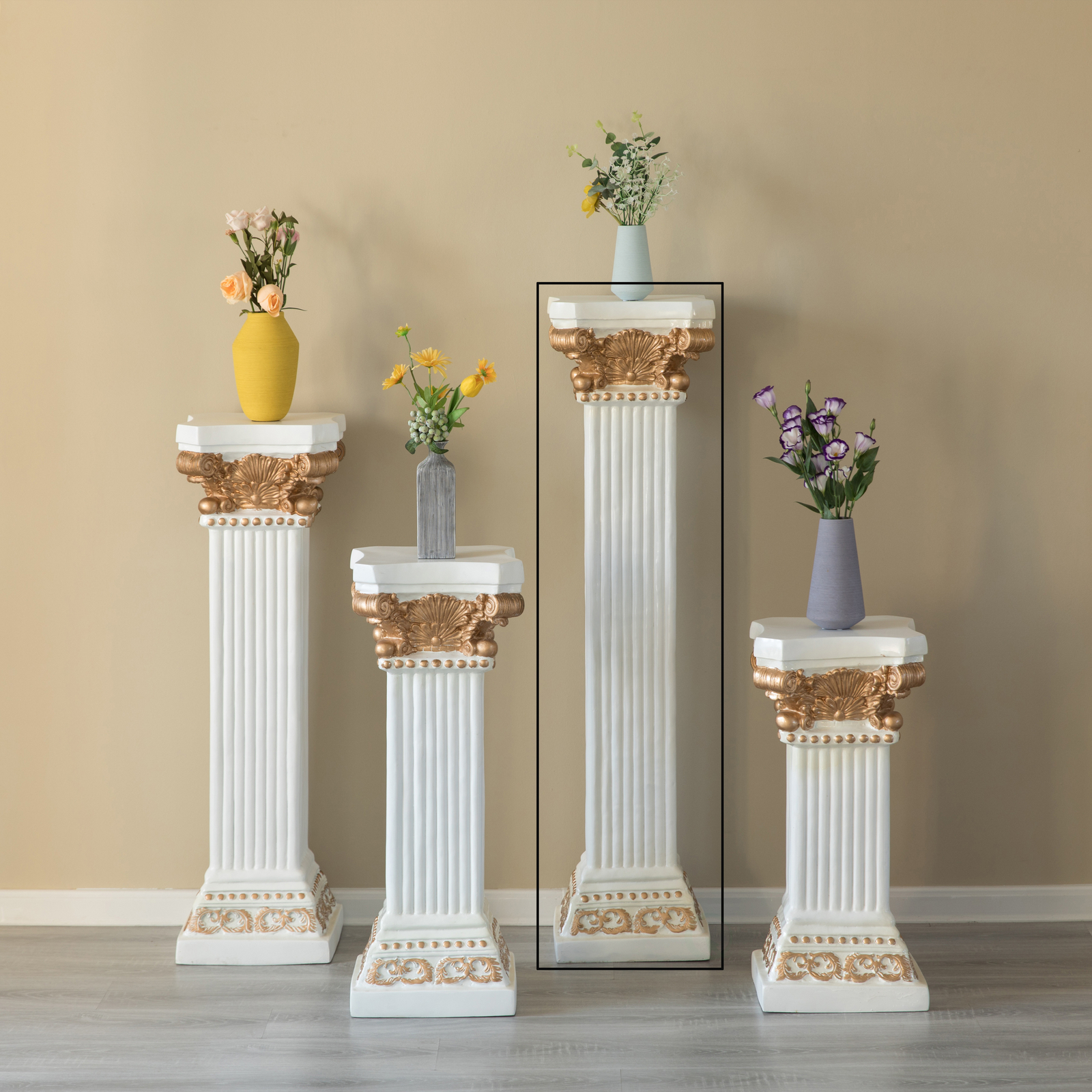 Fiberglass White and Gold Plinth Roman Style Column Ionic Piller ...