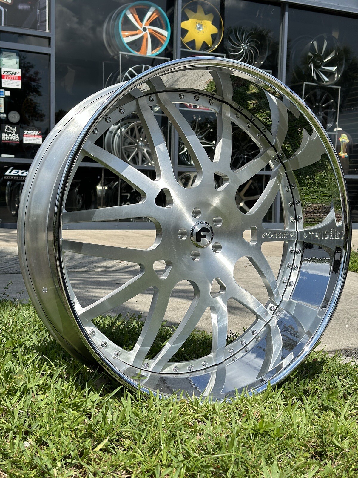 32" FORGIATO MAGLIA BRUSHED SILVER CHROME LIP 5X115 WHEELS AND TIRES ...