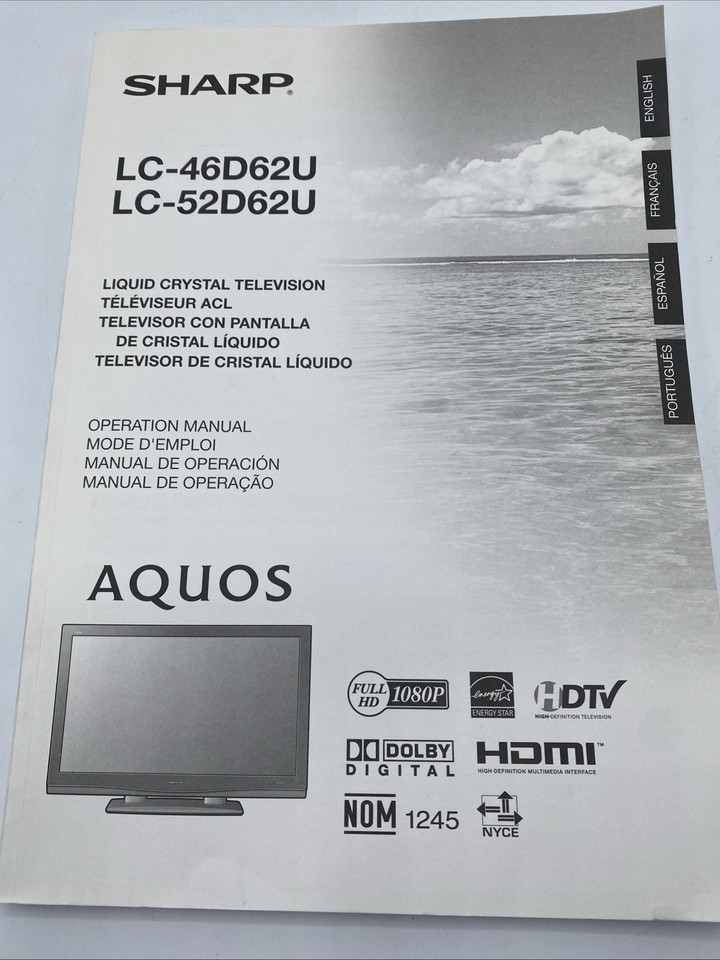 Sharp Aquos LC-46D62U LC-52D62U Liquid Crystal Television Operation ...