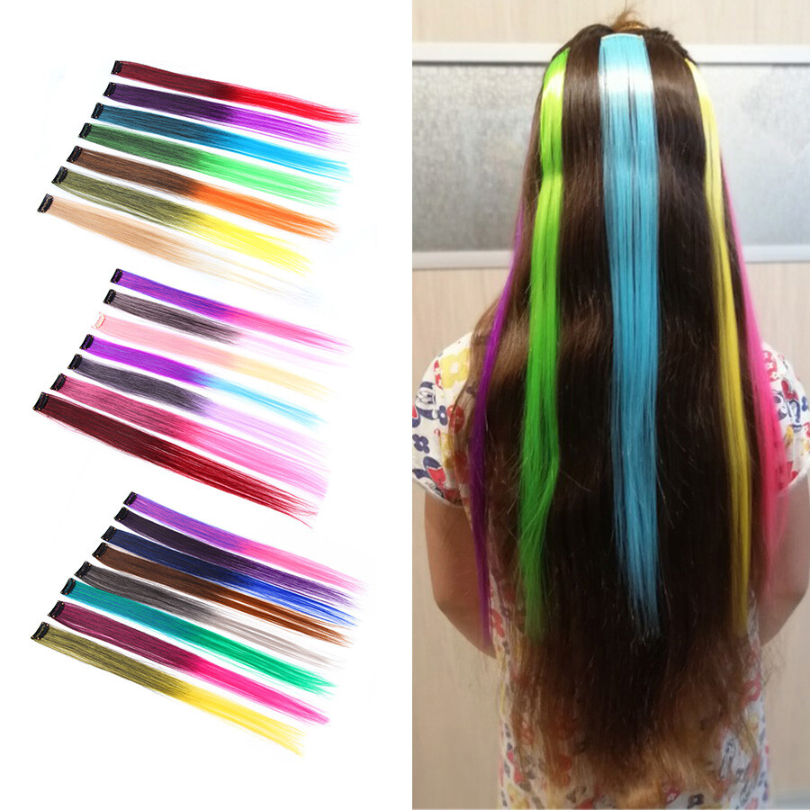 Clip On In Colorful Hair Extensions Coloured Synthetic Long Hair Party ...