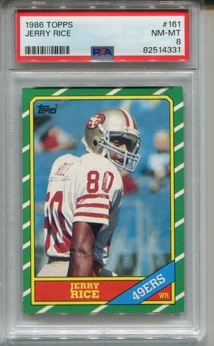 1986 Topps Football #161 Jerry Rice Rookie Card RC Graded PSA 8 NM Mint ...