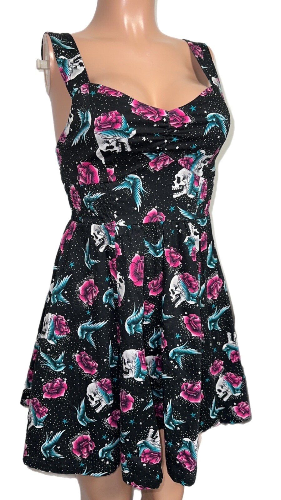 Hot Topic Vintage Skulls Roses Sparrow Rockabilly Mini Dress Gothiccore ...