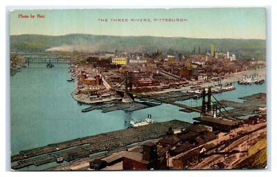 Pittsburgh, PA Postcard- THE THREE RIVERS Bridge Boats Hills | eBay