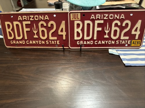 2 Vintage 1980s Red ARIZONA GRAND CANYON STATE License Plates BDF624 | eBay