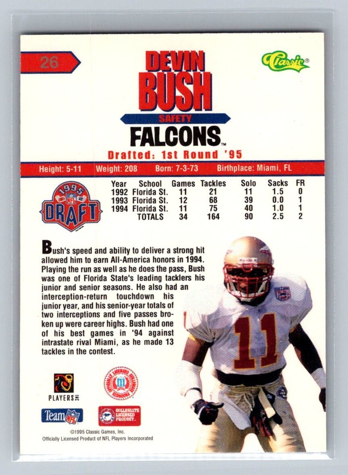 1995 Classic NFL Rookies Devin Bush #26 Atlanta Falcons | eBay