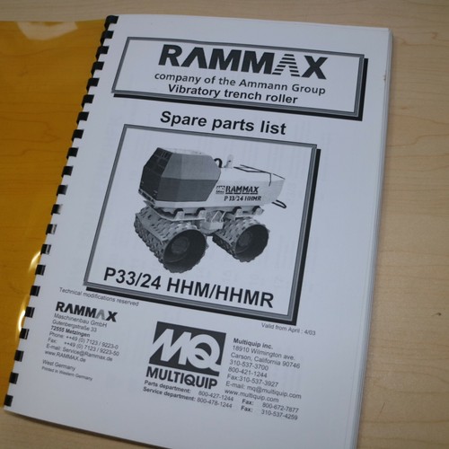 RAMMAX P33 24 HHM HHMR Roller Compactor Spare Parts Book Catalog List ...