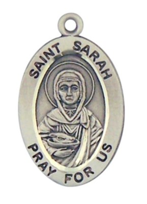 Patron Saint St Sarah 7/8" Oval Sterling Silver Medal on Rhodium Plated ...