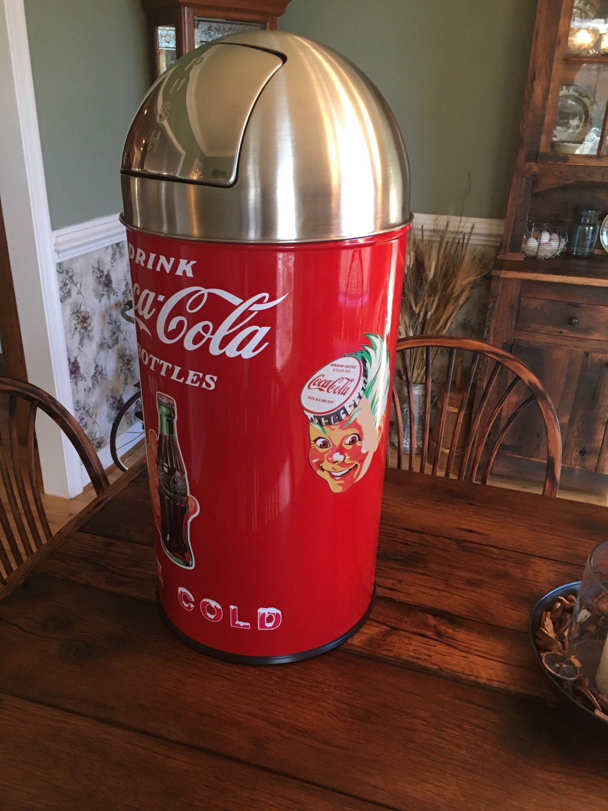 Coca Cola ICE COLD With Sprit Boy"Trash Can SS TOP VERY NICE!!! 12 Gal ...