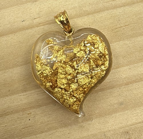 Glass Witches Heart Floating Gold Flakes Pendant Sterling Silver Bail ...