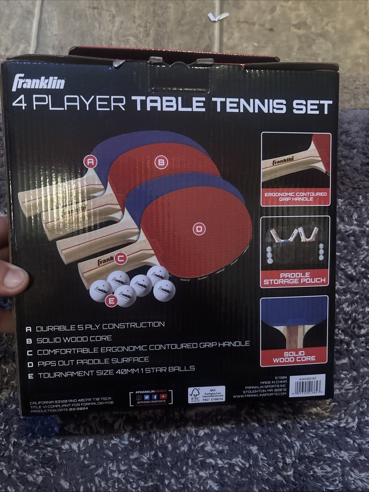 Ping Pong 4 Paddle Set with 6 Balls, 4 Player Table Tennis Kit Franklin ...