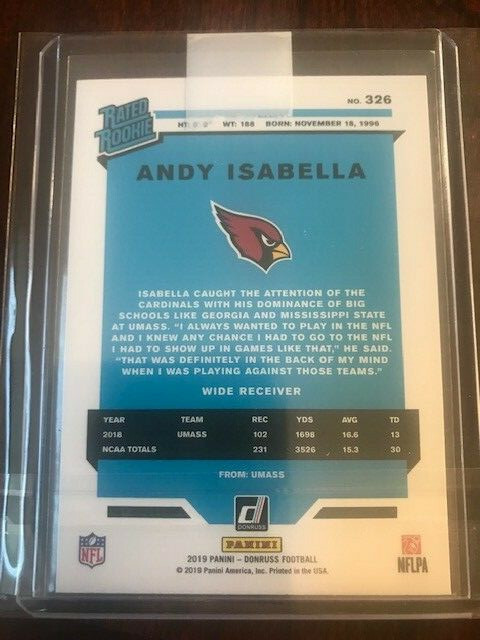 2019 DONRUSS RATED ROOKIE RC ANDY ISABELLA ARIZONA CARDINALS - B5916 | eBay