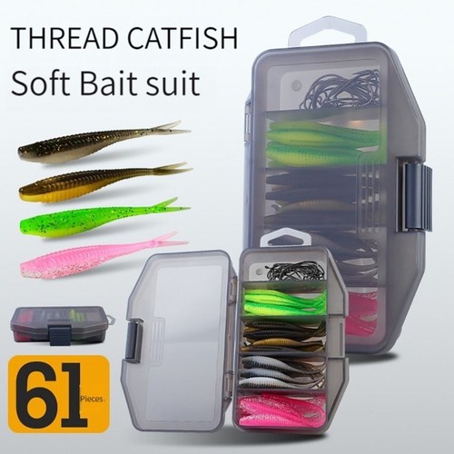 61Pcs/Set Bionic Soft Fish Bait Set Storage Box 40 Baits and 20 Hooks ...