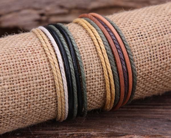 G109 Lot 2pc Surfer Casual Hemp Leather Bangle Bracelet Cuff Mens Multi ...