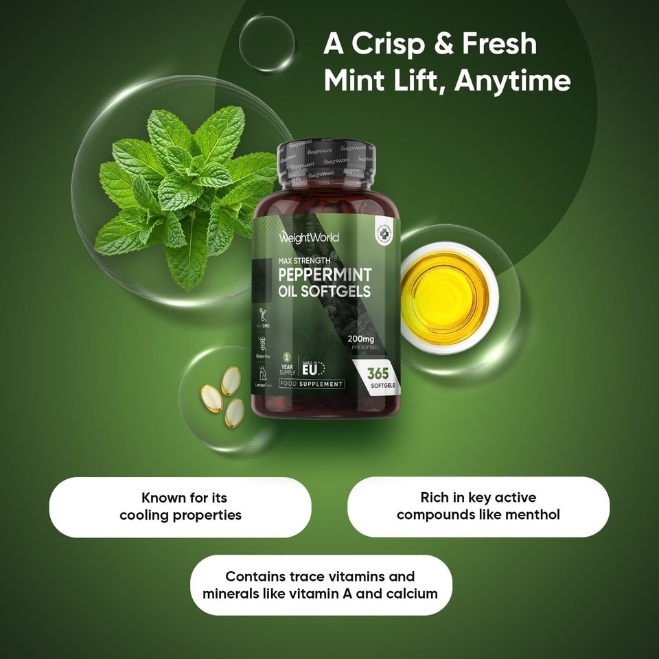 High Strength Peppermint Oil Softgels 200mg Easy Digestion and Fast ...