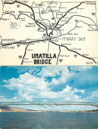 Vintage Fold-Out Postcard; Umatilla Bridge & McNary Dam, Umatilla OR ...
