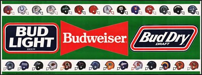 Vintage banner BUDWEISER beer NFL football helmets 49" Redskins Oilers ...