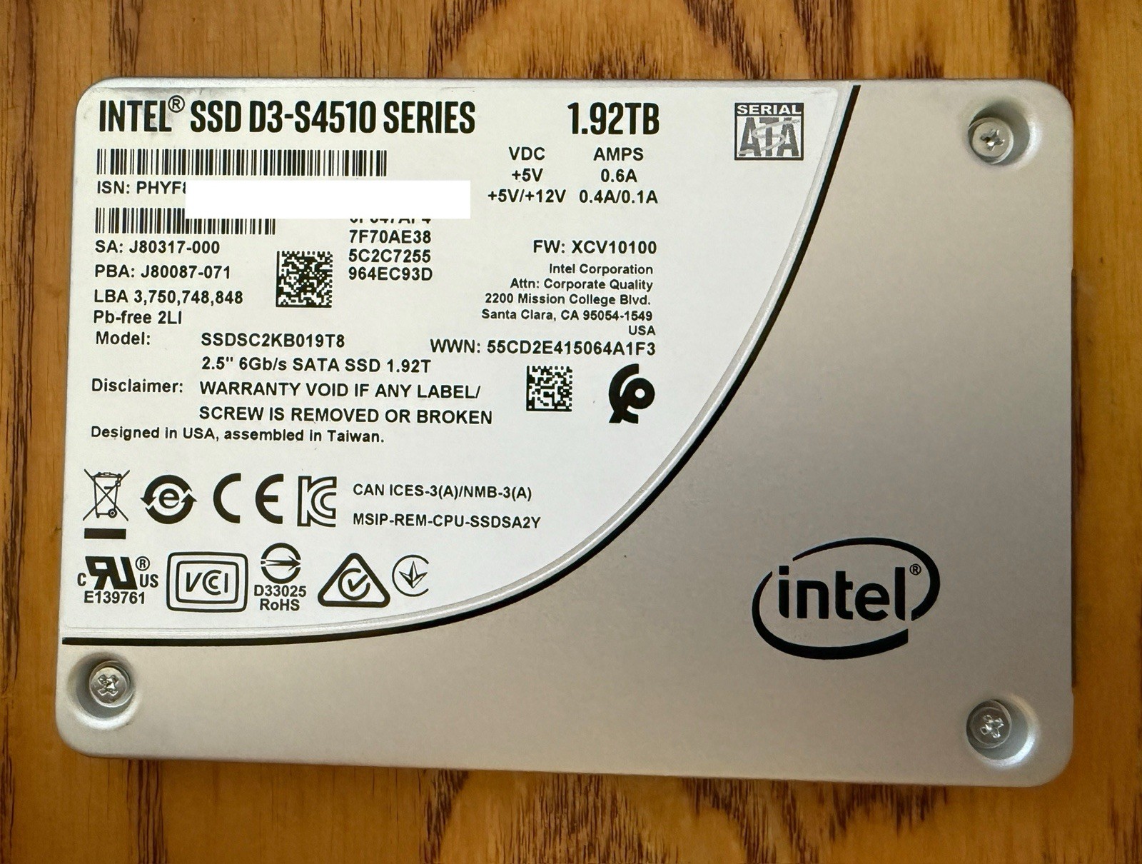Intel S4510 1.92TB SATA SSD Used 88% Health | eBay