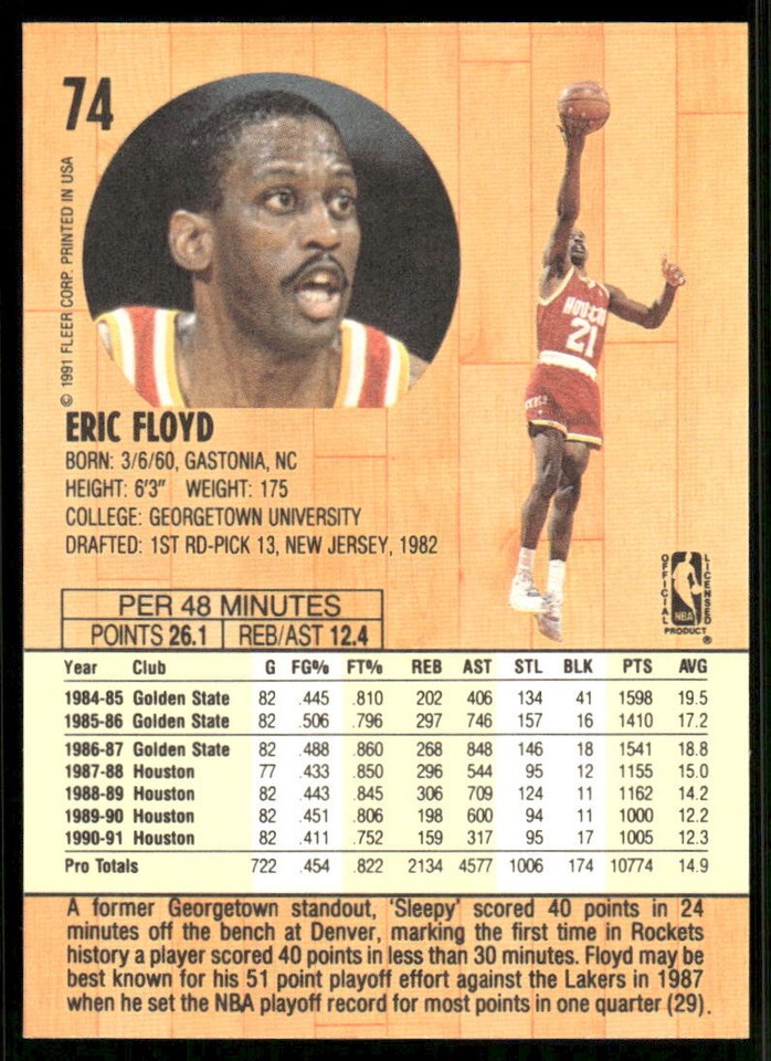 1991-92 Fleer #74 Eric Floyd | eBay
