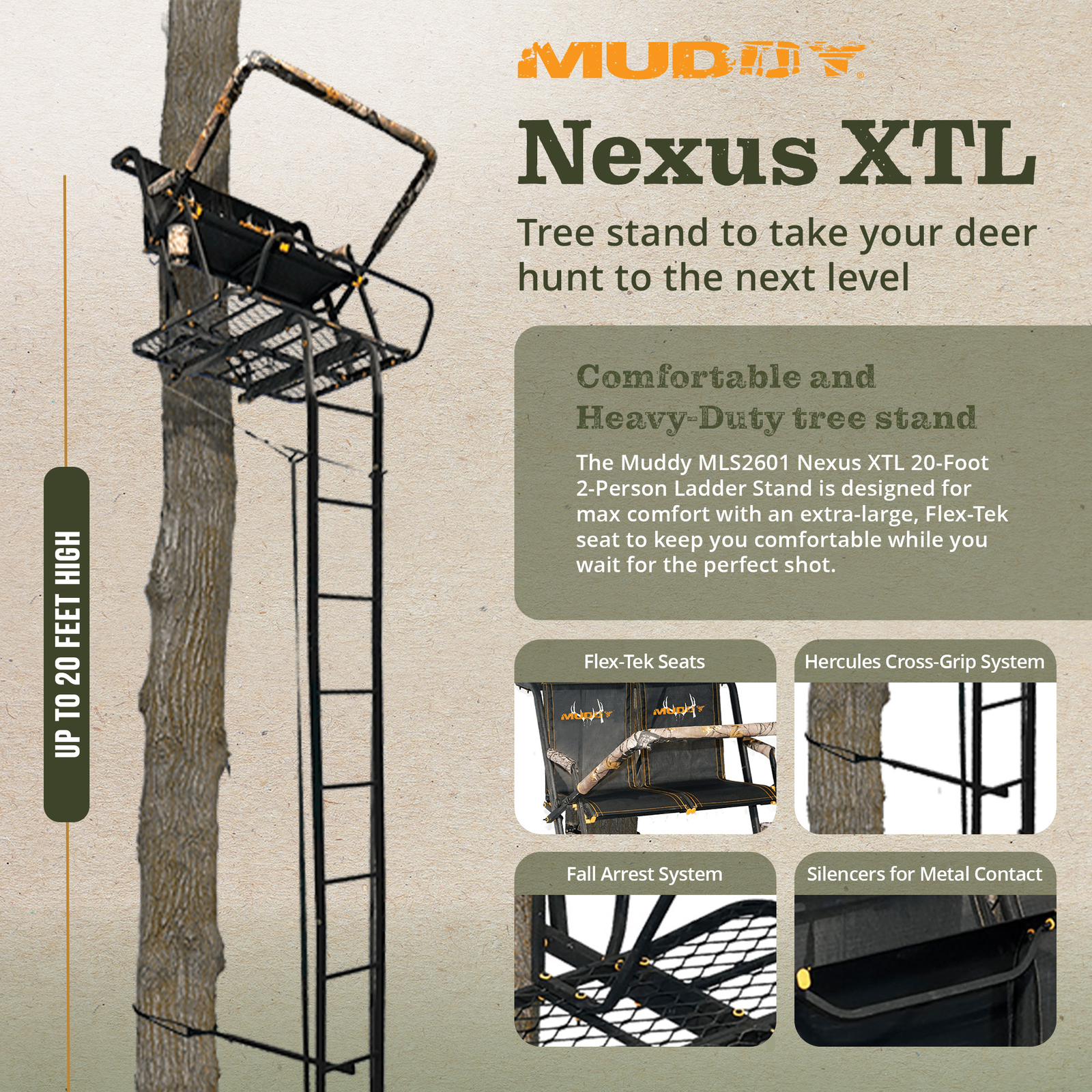 Muddy Nexus XTL Vertex 20 ft 2-Person Ladder Stand with Tree-Lok System ...
