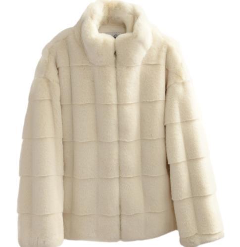 Womens Winter Thicken Stand Collar Faux Rex Rabbit Fur Jackets Coats ...