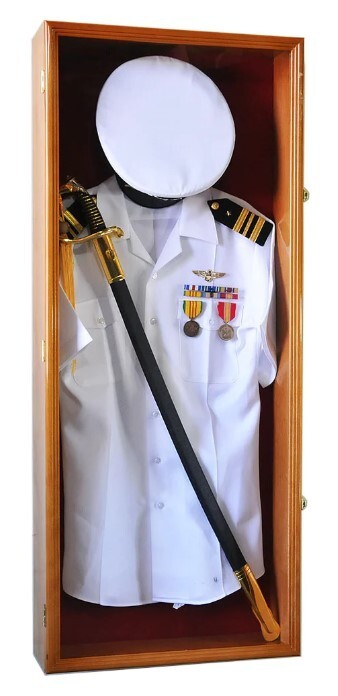 Military Uniform Display Case Cabinet LED Light Walnut Army Shadow Box ...