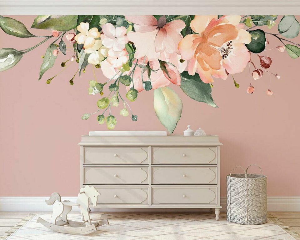 Rose Peach Flower Nursery Wall Sticker Home Decor Girls Kids Decal Art ...