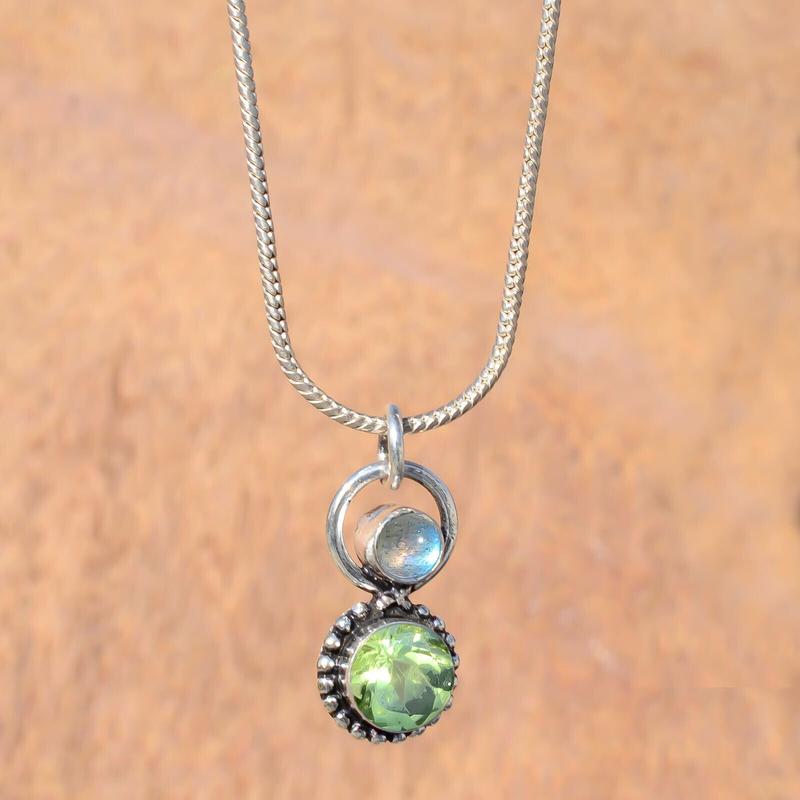 Labradorite & Peridot Cut Gemstone 925 Sterling Silver Shining Jewelry ...