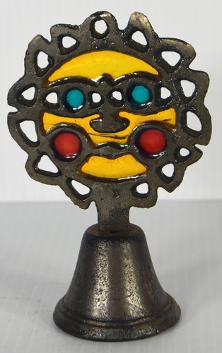 4" Vintage Metal Stained Glass Figural Sun Ornate Bell Japan ...