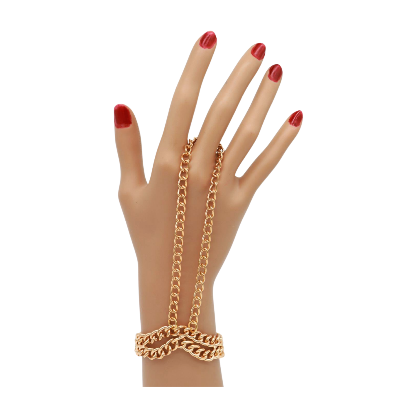 Women Gold Metal Chain 2 Rows Bracelet Connected Ring Day Night Stylish ...