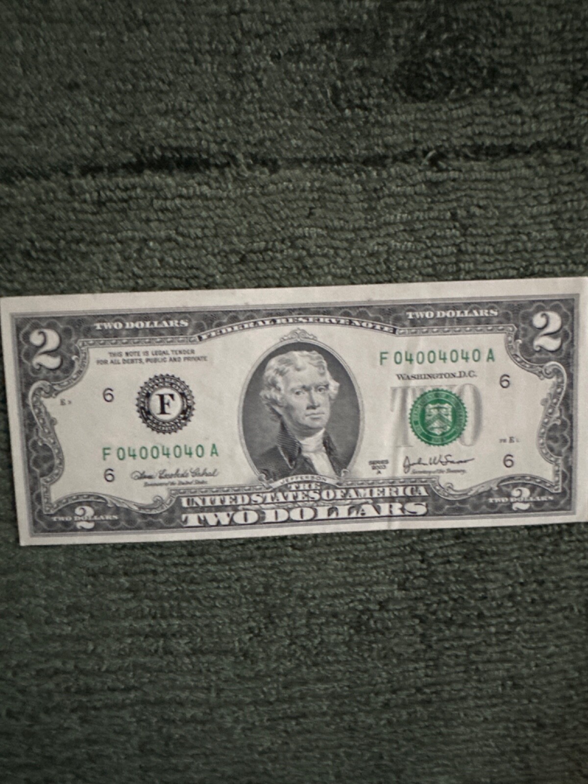 US 2003 SERIES A RARE!! FANCY Serial Number $2 dollar bill | eBay
