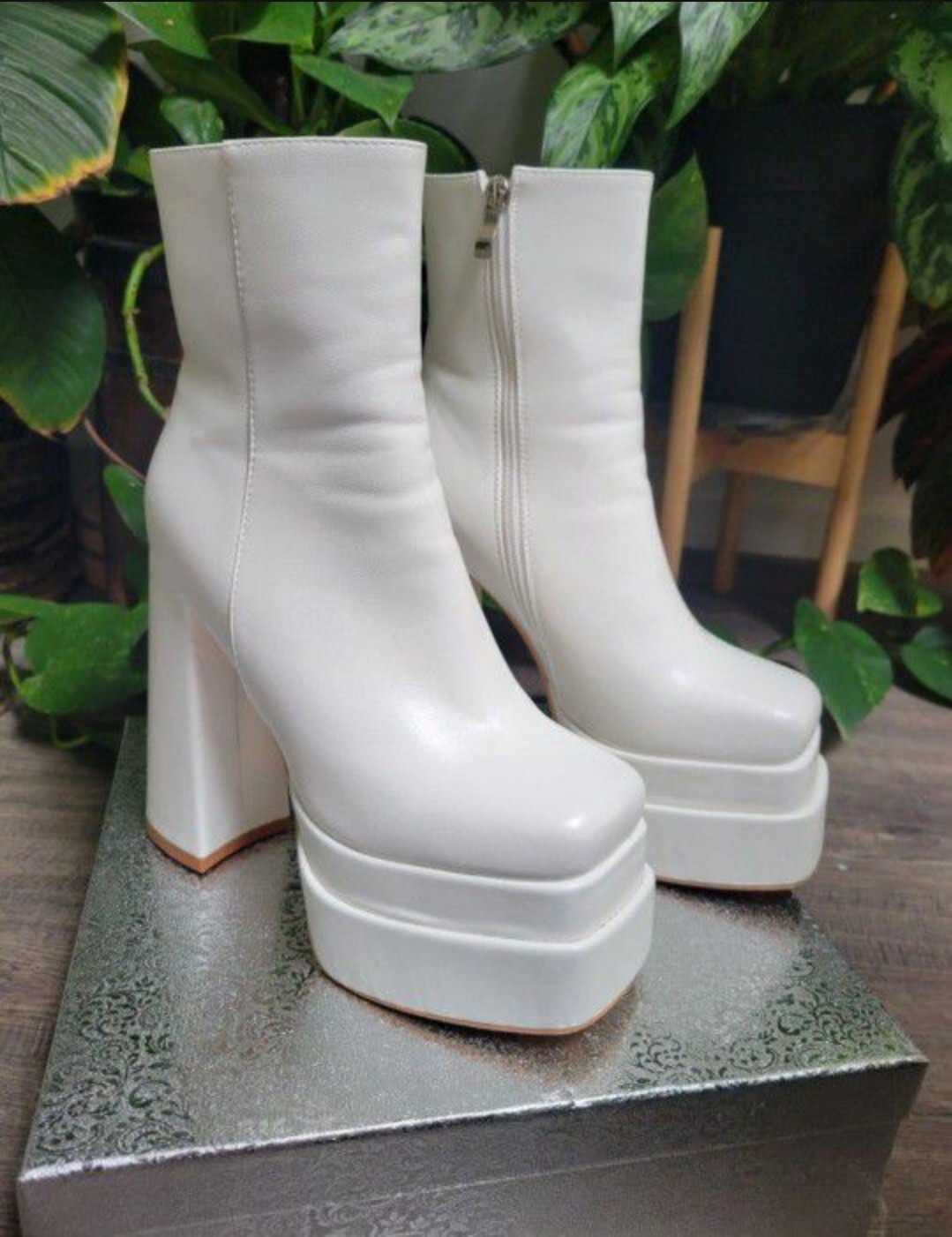 70s white platform boots - Gem