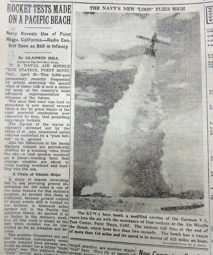 1947 NY Times newspaper wth 1st CRUISE MISSILE ROCKET TEST w photo ...