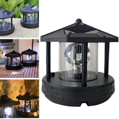 LED Solar Powered Lighthouse 360 Degree Rotating Lamp Waterproof Statue ...