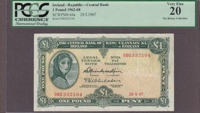Ireland Republic, Central Bank 1 Pound Banknote P-64a ND (1962-68) PCGS ...