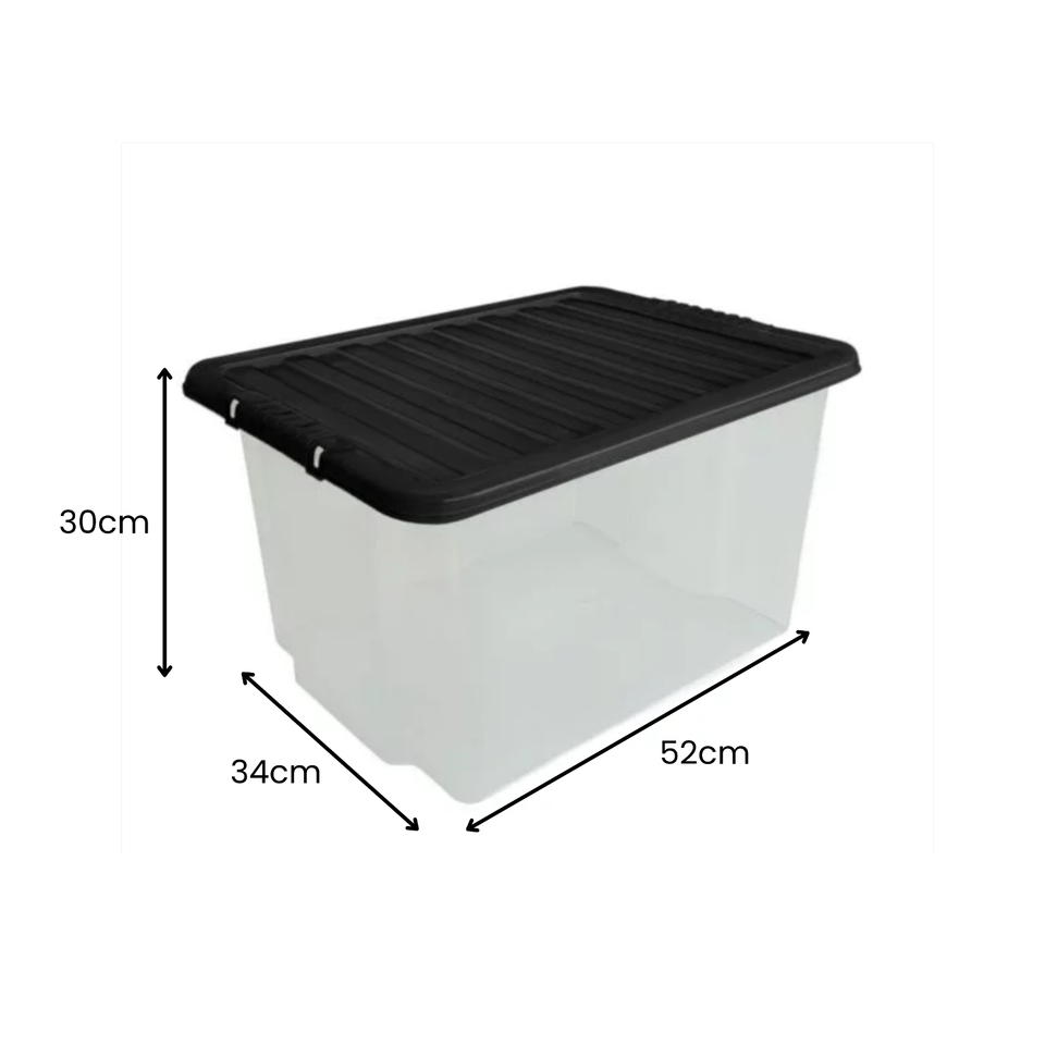 30L Plastic Storage Box 4pc With Lid Home Office Stackable Heavy Duty ...