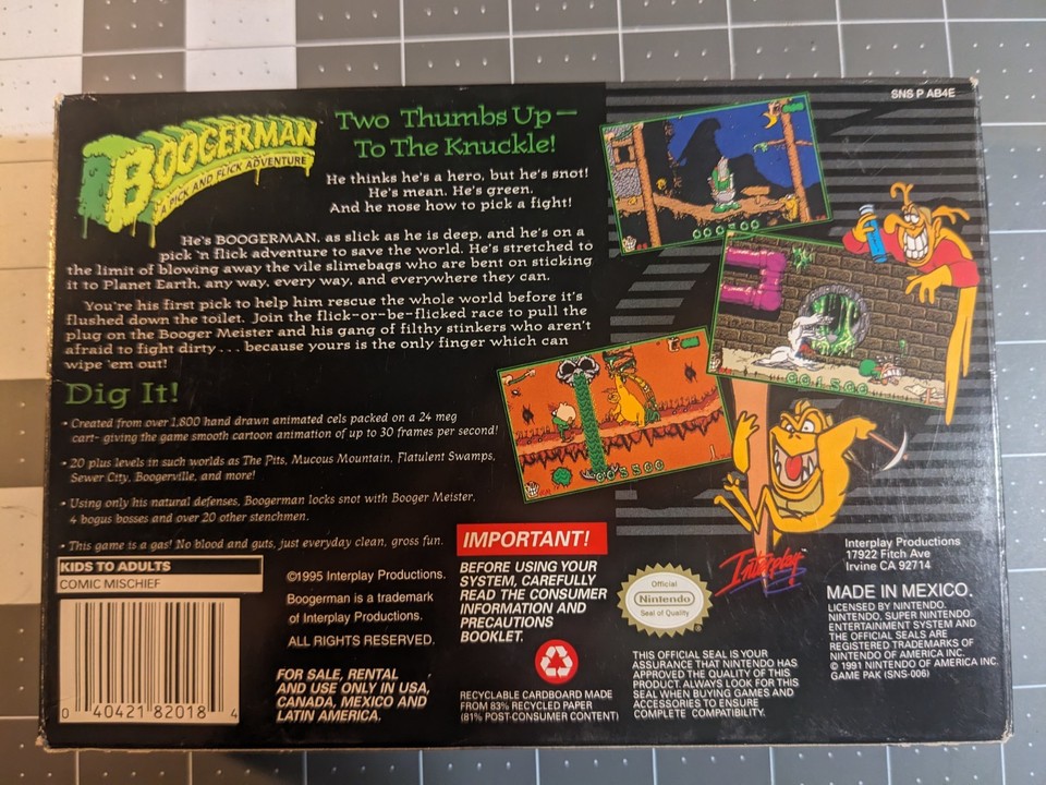 Boogerman: A Pick and Flick Adventure (Super Nintendo 1995) SNES CIB | eBay