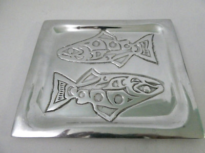 Vintage Alaskan Salmon Design Pewter Tray Northwest Pewter Co Auke Bay ...