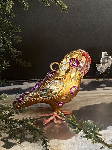 Vintage Parrot Bird Christmas Ornament Cut Glass Jeweled Purple Gold ...