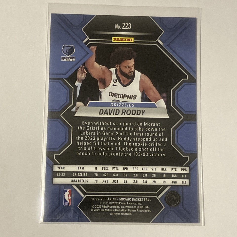 David Roddy Rookie 2022-23 Panini Mosaic #223 Memphis Grizzlies | eBay