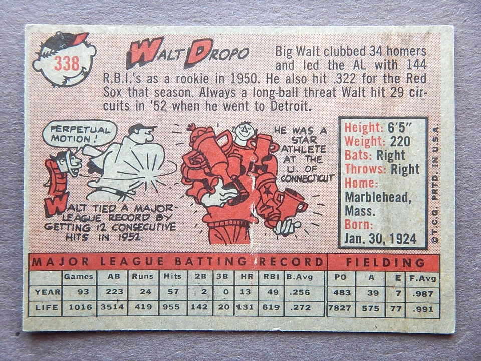 Walt Dropo #338 Topps 1958 Baseball Card (Chicago White Sox) VG | eBay