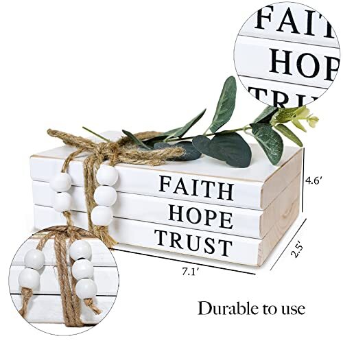 3 Pieces Wooden Decorative White Books Rustic Farmhouse Book Stack Faux ...