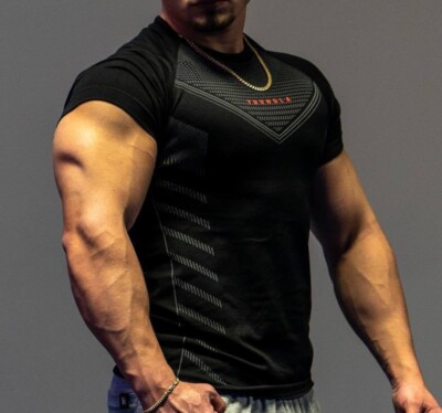 Men Youngla Fitness Suit Sports T-Shirt Muscle Tight Fitting Suit ...