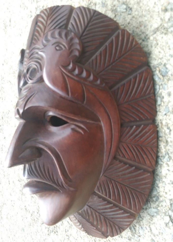 Mayan Hand carved wood mask Guatemalan Maya folks art scuplture chief ...