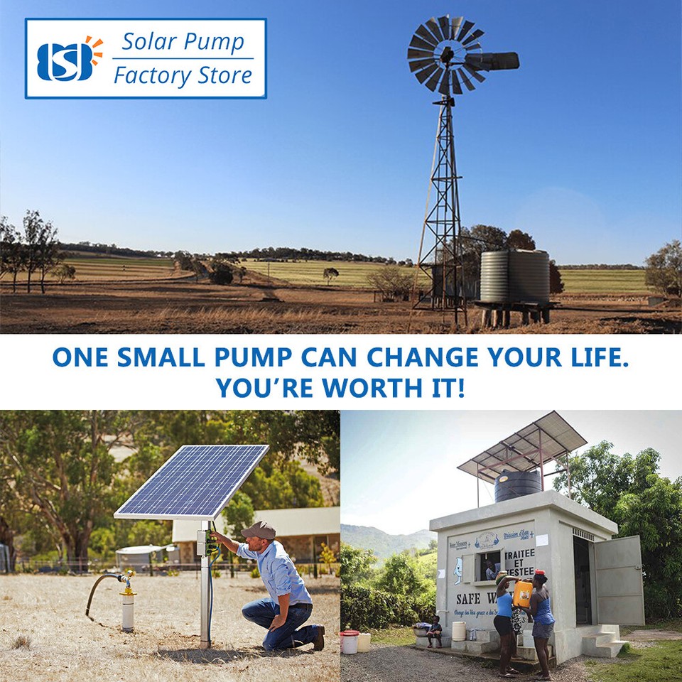 3" DC Shallow Well Solar Water Pump 24V 200W Submersible Off Grid MPPT ...