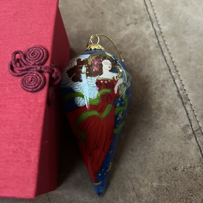 Pier One Li Bien Angel Christmas Ornament Hand Painted Glass 5" Tear ...