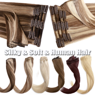 CLEARANCE Human Hair Extensions Clip In Real Remy Hair Full Head 8Piece ...