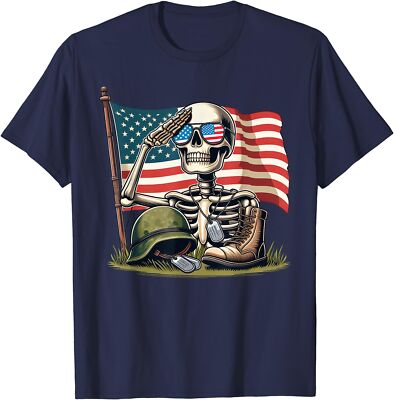 Salute Skeleton American USA Flag Memorial Day 4th Unisex T-Shirt | eBay