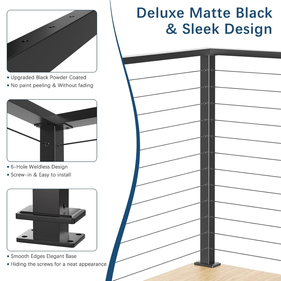 42" Stainless Steel Corner Cable Railing Post with Two-Side Holes ...