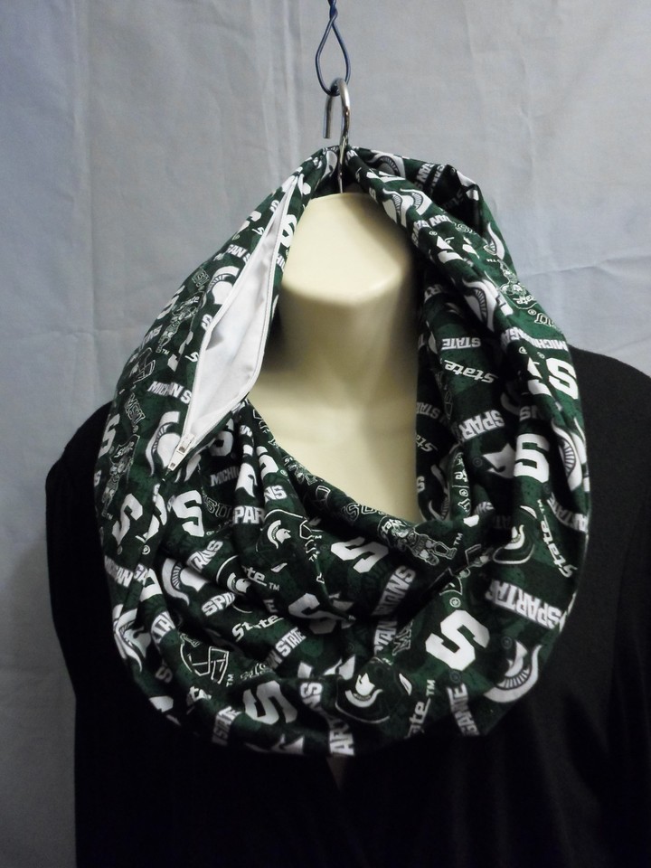 Homemade SCARF pocket zipper infinity Michigan State spartans cotton ...